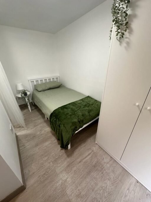 Tiny studio size of prison cell with no windows and CURTAIN covering toilet door for rent at £ ...